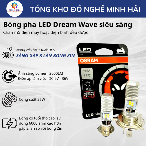 Bóng pha LED Dream Wave siêu sáng - Chân m5 điện máy hoặc điện bình đều ...