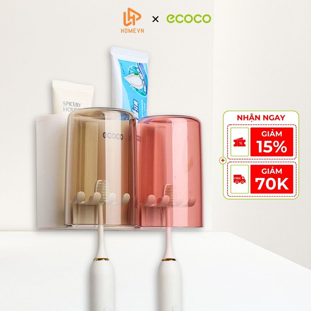 Kệ Để Bàn Chải Kem Đánh Răng 2 Cốc ECOCO, Bộ Nhả Kem Đánh Răng Tự Động Lắp Đặt Dán Tường Không ...