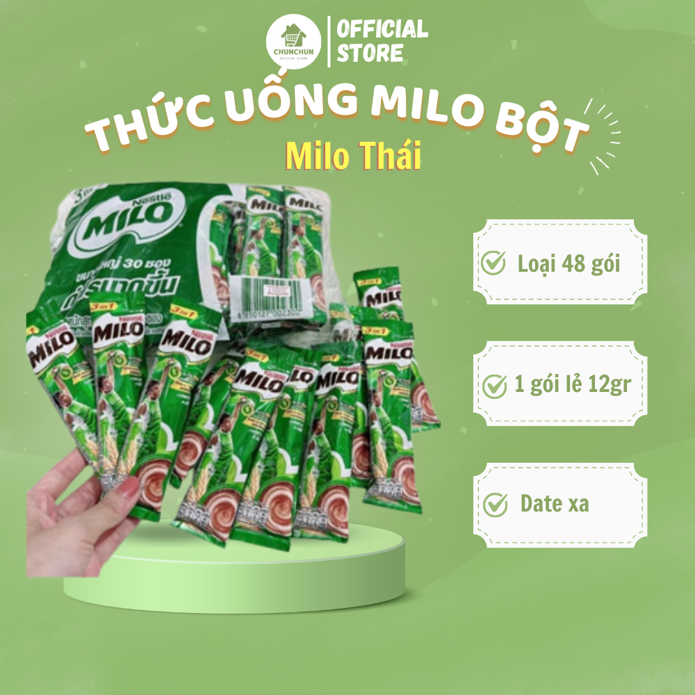 48 gói sữa lúa mạch MILO Thái Lan, sữa Milo 3 in 1 hòa tan uống liền ...