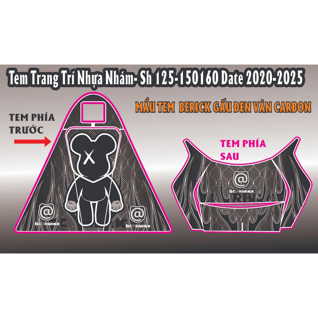 Tem Dán Nhựa Nhám Sh -2020 - 2025 mẫu Berick Gấu Đen vân Carbon lửa ...
