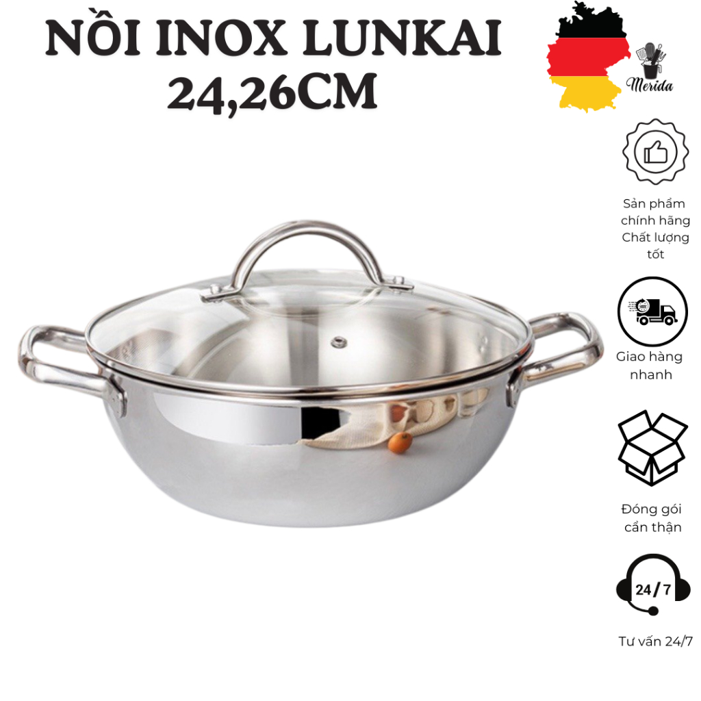 Nồi LUNKAI 24cm và 26cm, nồi inox LUNKAI, nồi đúc nguyên khối, nồi bếp ...