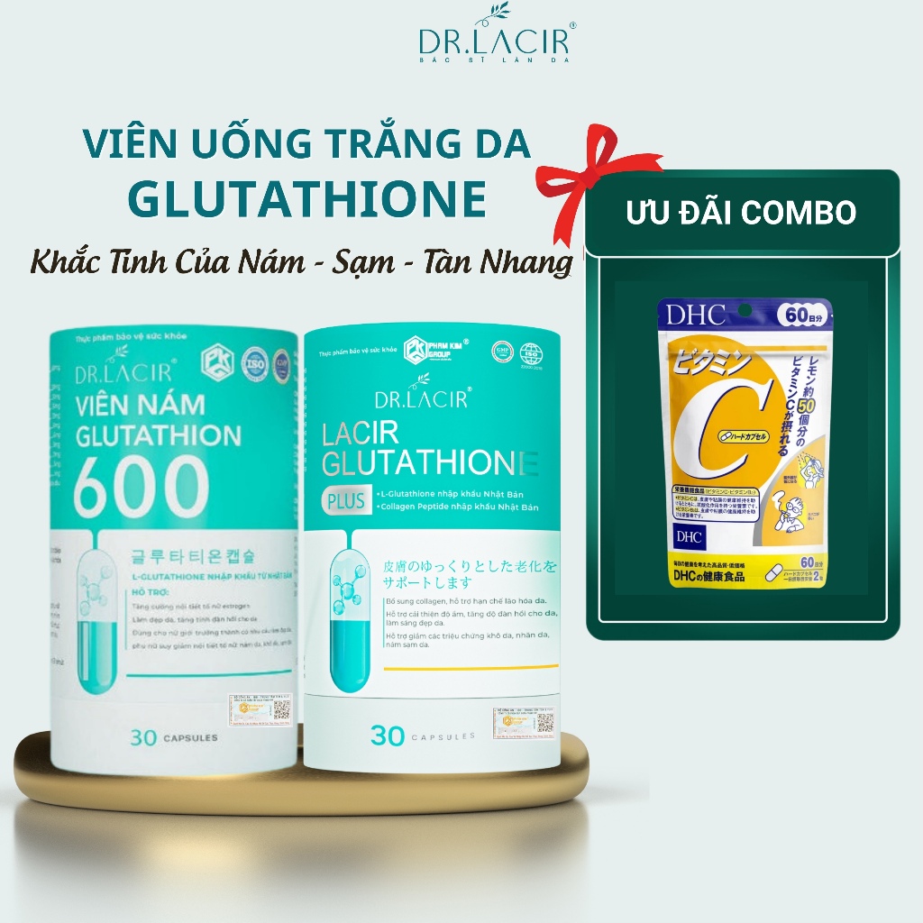 Viên uống trắng da Glutathione 600 mẫu mới, glutathione plus Dr Lacir, viên uống mờ nám, mờ thâm ...