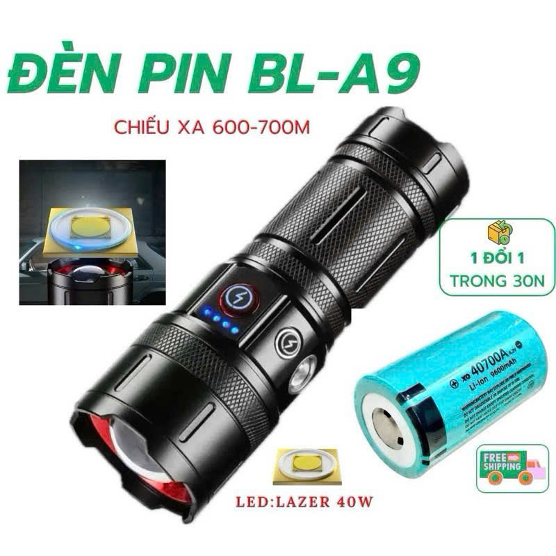 Đèn Pin BL-A9 Siêu Sáng Chiếu Gần Zoom Xa Hơn 600M, Full Kim Loại Kháng ...