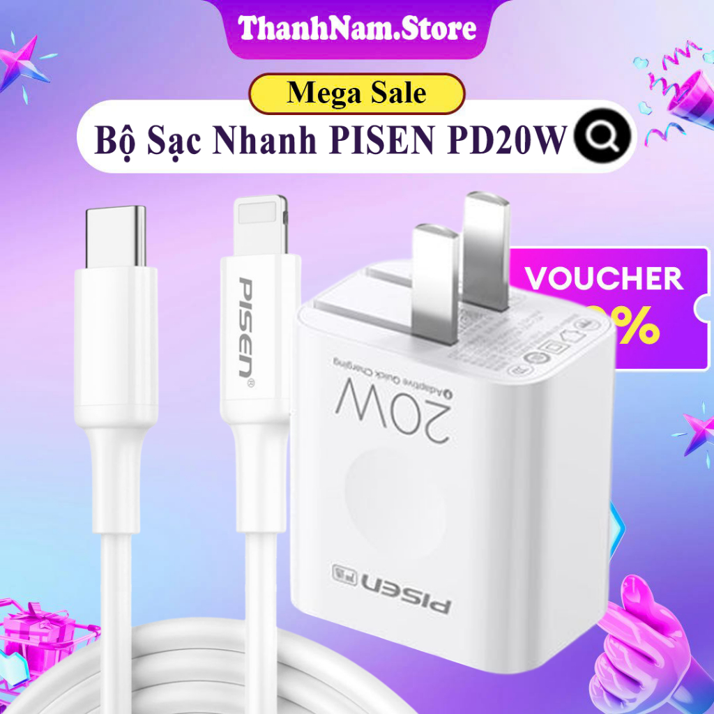 Sạc Nhanh PISEN PD20W Bộ sạc nhanh 20w dây cáp nightniing & TypeC cho các dòng máy | Shopee Việt Nam