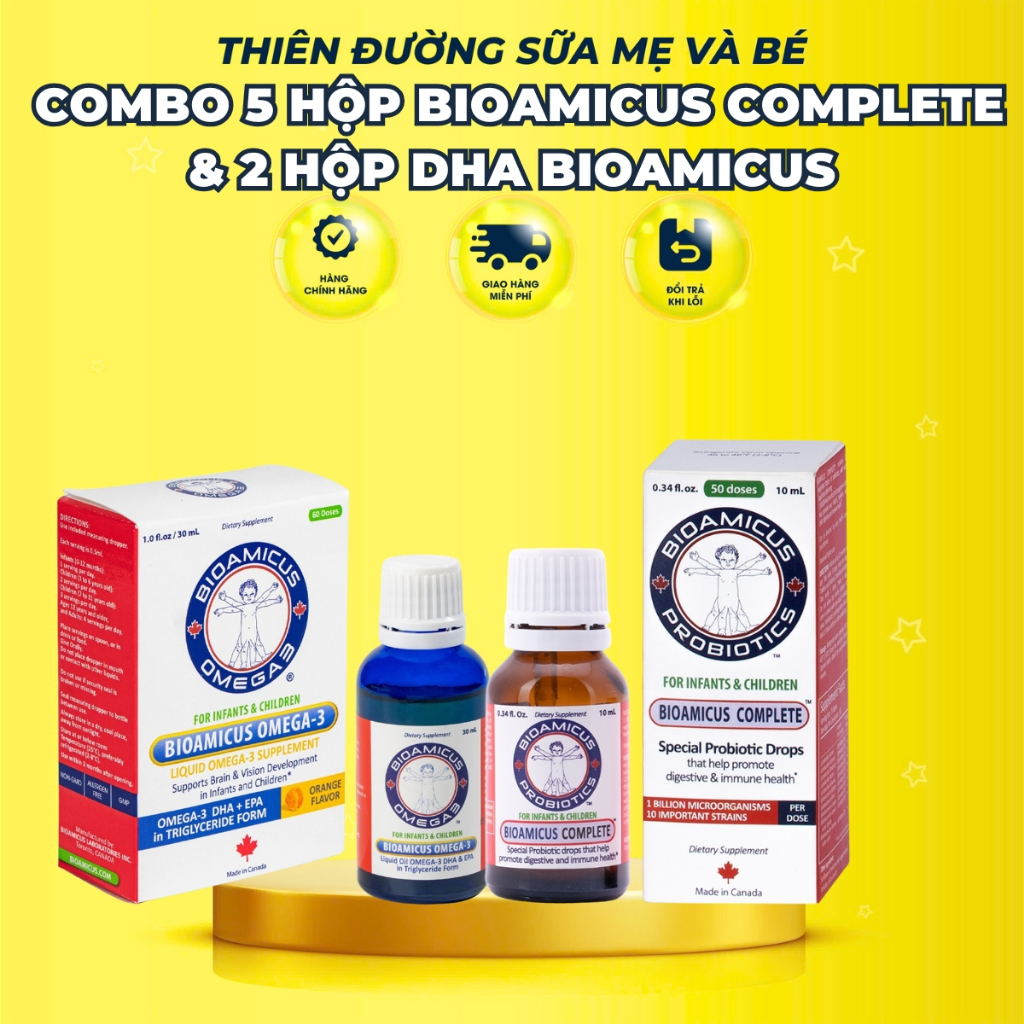 Combo 5 hộp Men vi sinh 10 chủng Bioamicus Complete và 2 hộp DHA ...