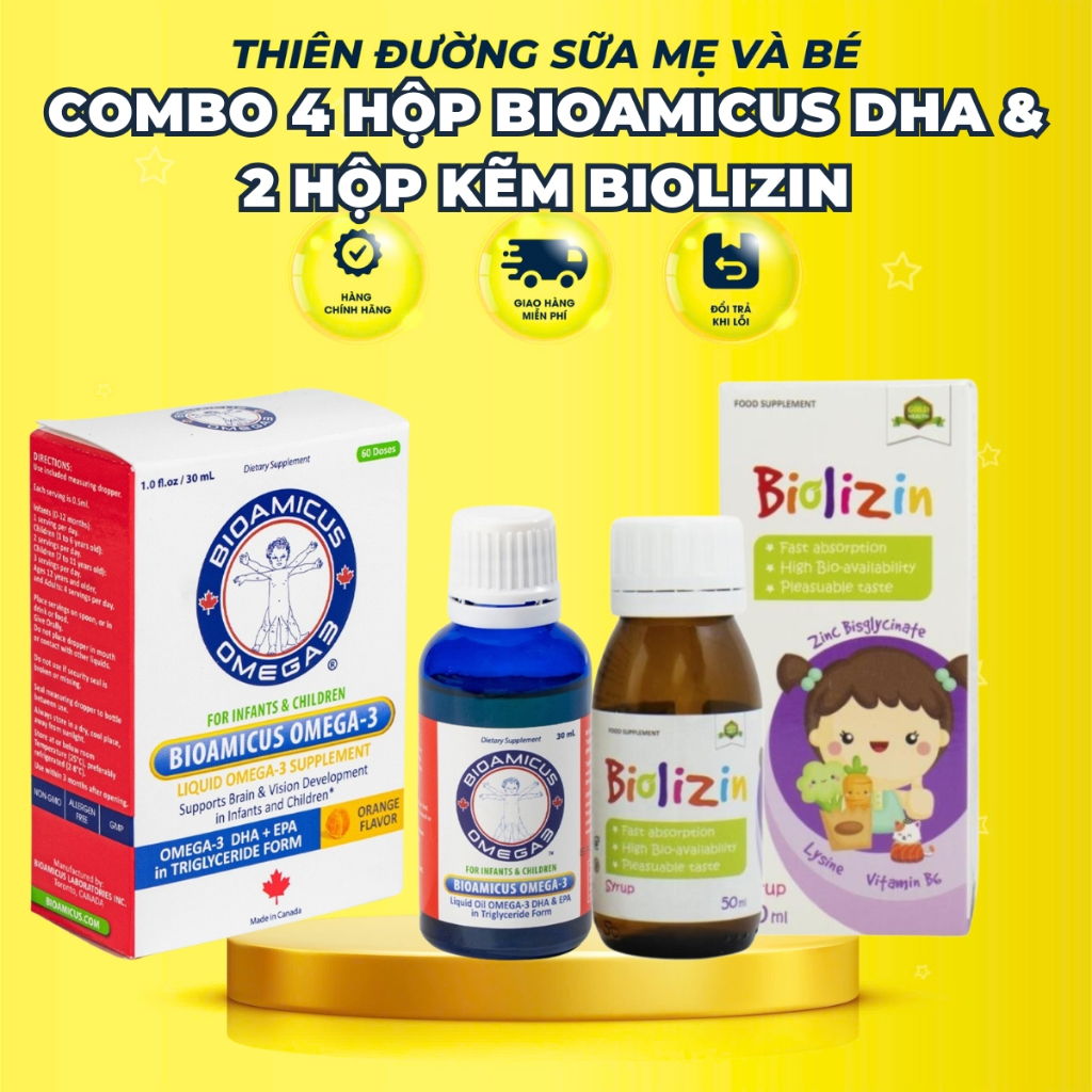 Combo 4 hộp BioAmicus DHA 30mL và 2 hộp kẽm Biolizin | Shopee Việt Nam