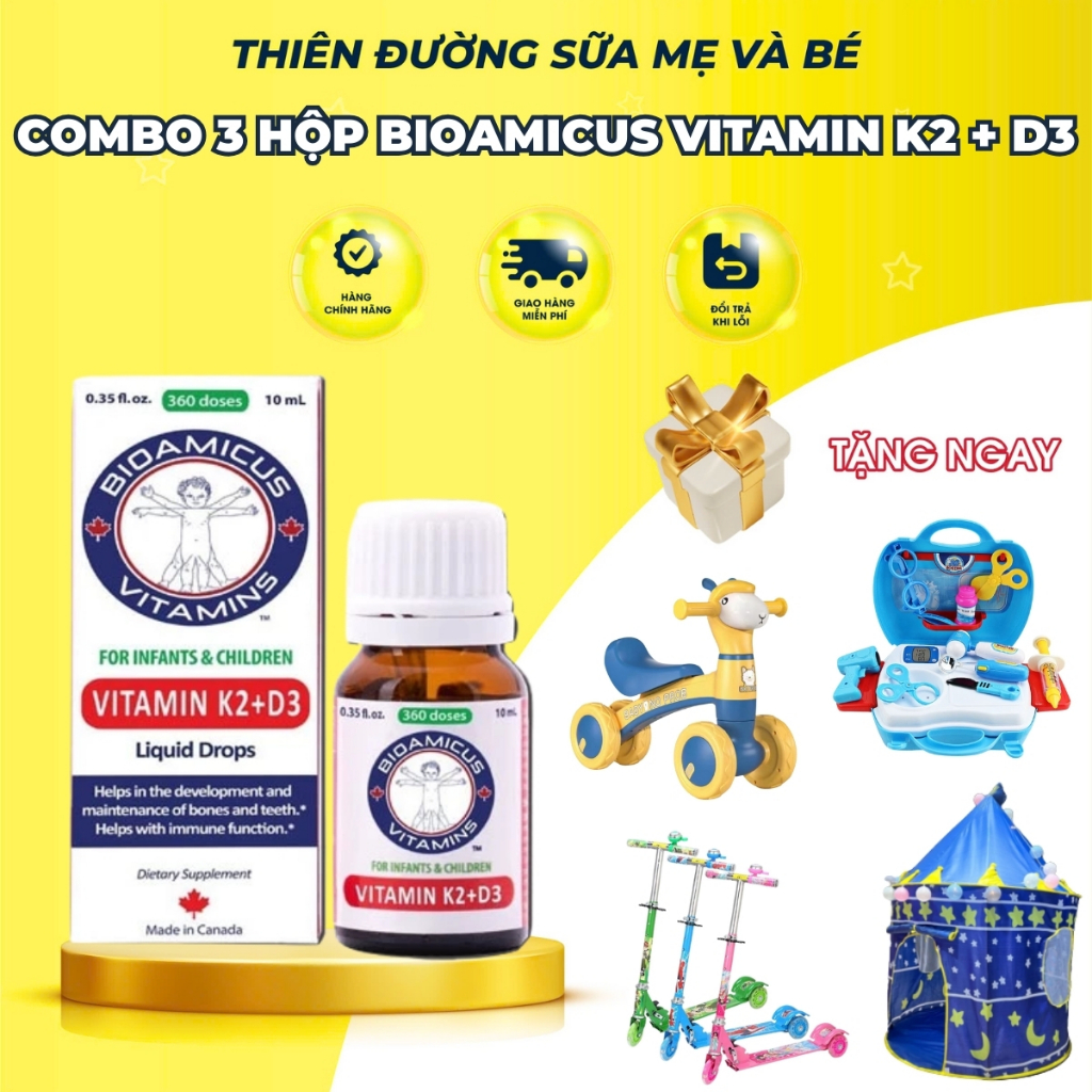 Combo 3 hộp BioAmicus Vitamin D3K2MK7 Bao Kép 10ml | Shopee Việt Nam