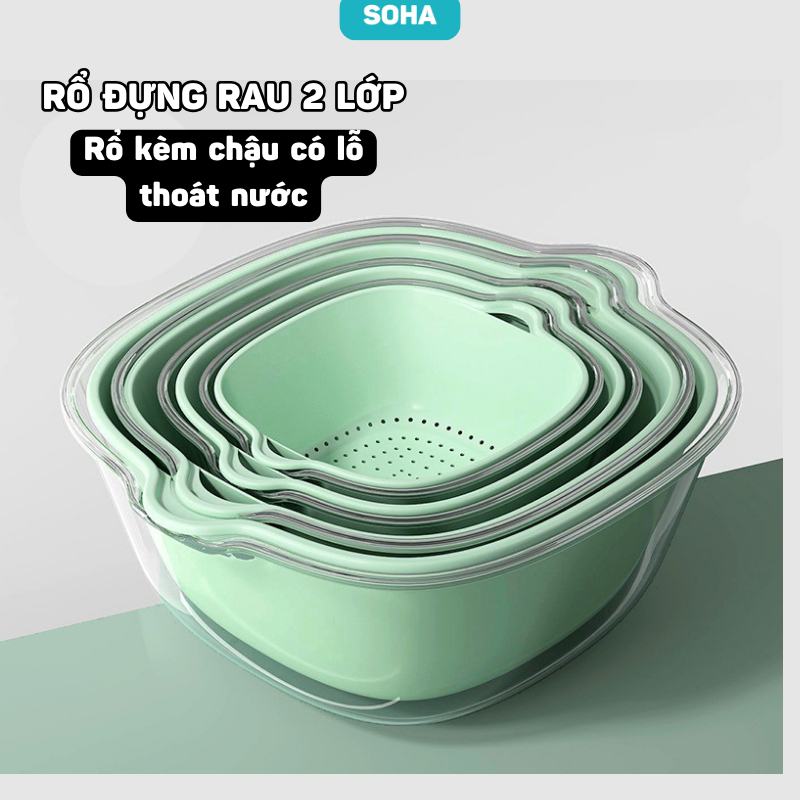 Bộ Thau Rổ Nhựa Kèm Chậu, Rổ Nhựa Đựng Rau Củ Quả 2 Lớp Thoát Nước Siêu ...