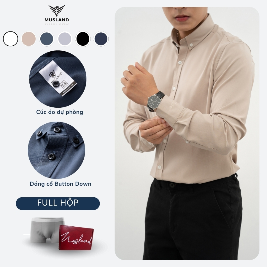 Áo Sơ Mi Nam Musland Cao Cấp Dài Tay Chống Nhăn Slim-fit Tà Lượn Cổ ...