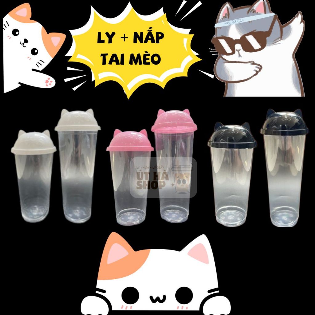 [Rẻ nhất] Set 20/50 Ly tim trong/ Ly tim cứng/Ly bầu kèm nắp tai mèo ...