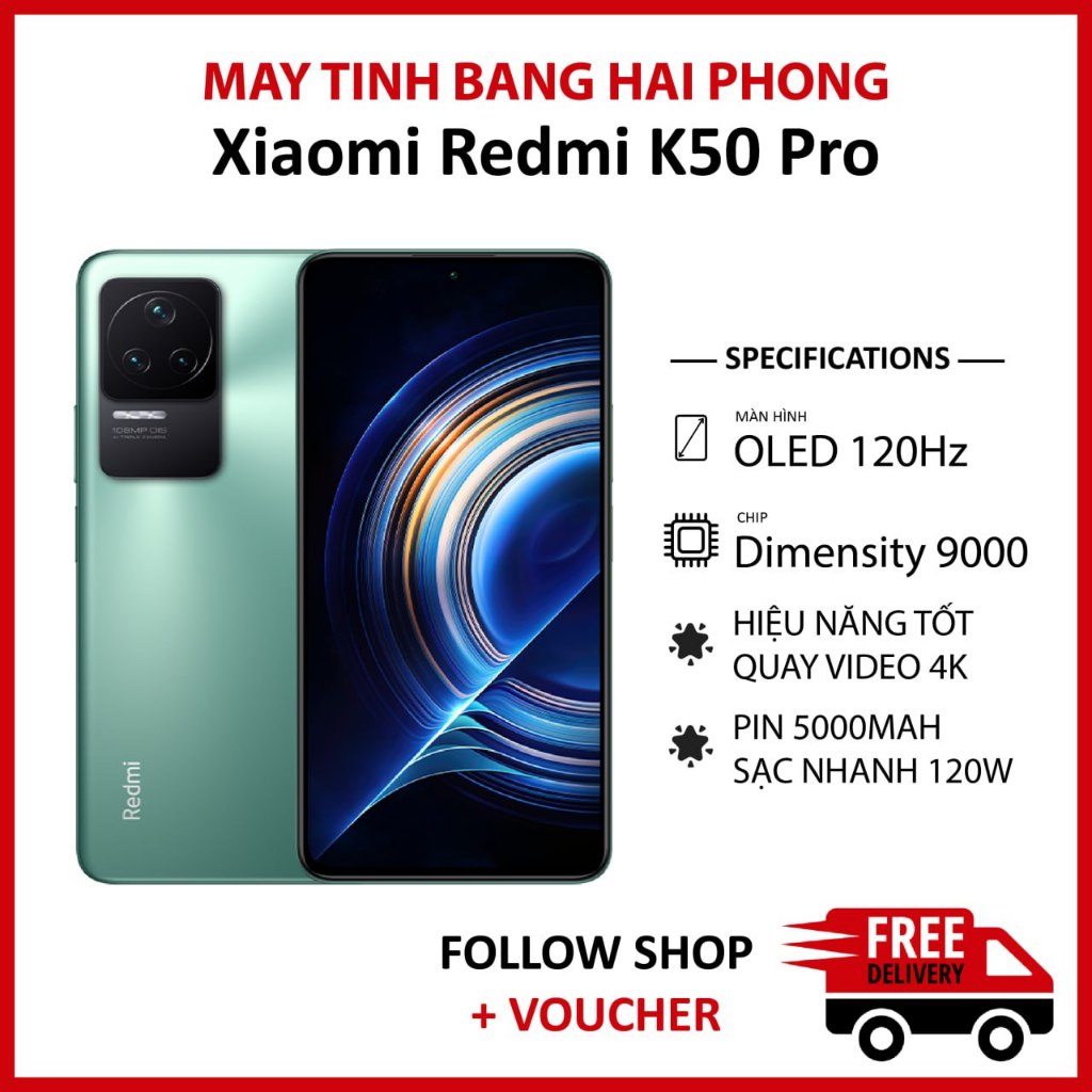 Điện thoại Xiaomi Redmi K50 Pro, RAM 12/256GB chip Dimensity 9000 màn OLED 2K 120Hz camera 108MP ...