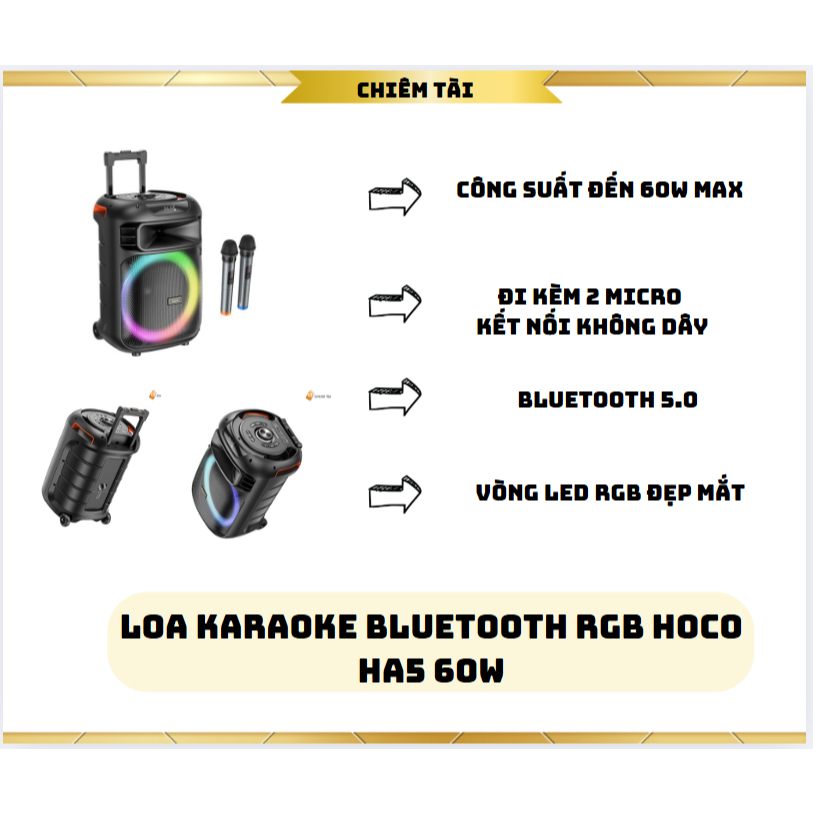 Loa karaoke Bluetooth RGB Hoco HA5 60W | Shopee Việt Nam