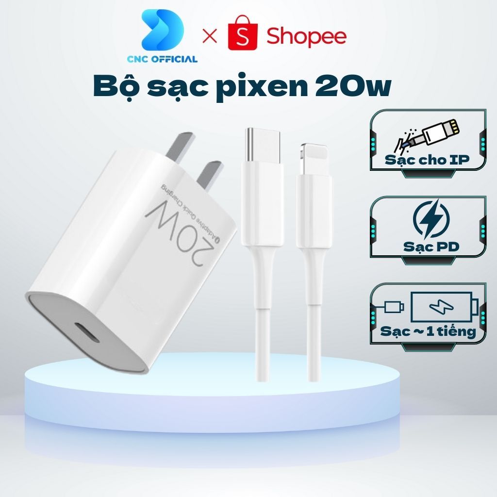 Bộ củ cáp sạc nhanh PIxEN 20W, Sạc PD, phù hợp các dòng điện thoại IP ...