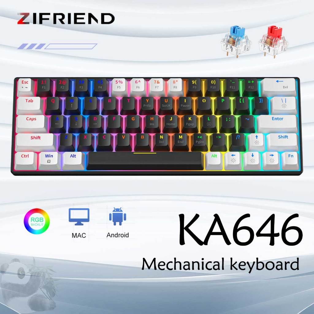 Zifriend KA646 Bàn Phím Cơ LED RGB 63 Phím Bàn Phím Cơ Gaming Có Dây 6 ...