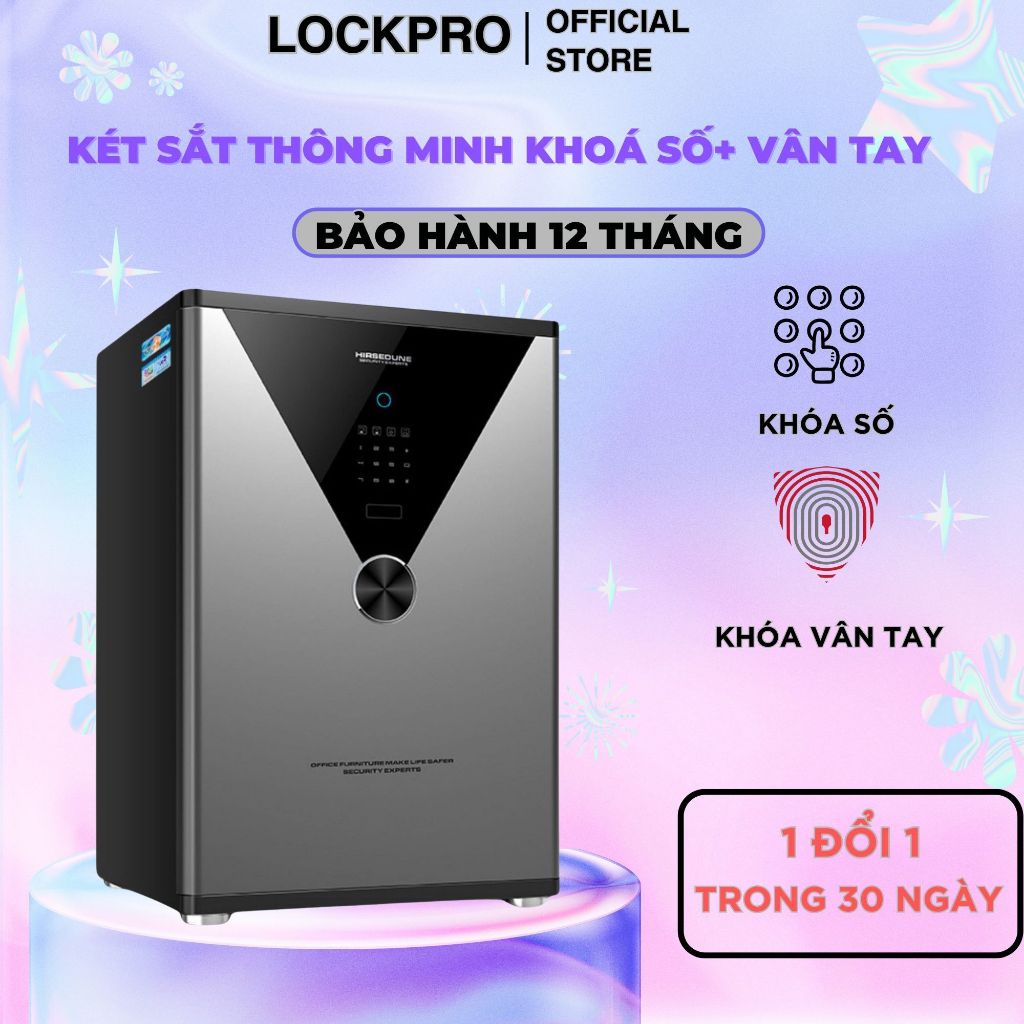 Két Sắt Điện Tử LOCKPRO Két Sắt Vân Tay Màu xám, Đen Bảo Mật 3 Lớp Thông Minh KT: 60x40x36cm ...