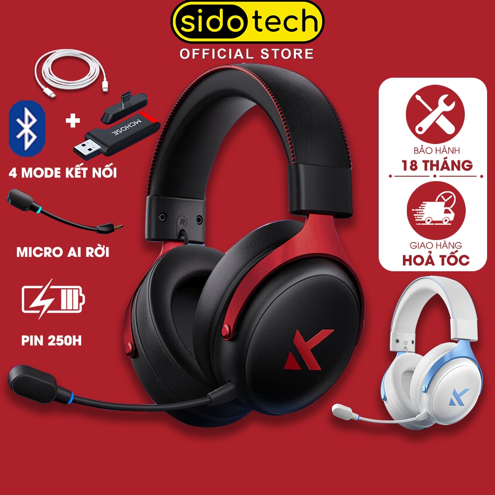 Tai nghe chụp tai bluetooth SIDOTECH V9 không dây gaming 3 mode mic rời chống ồn pin 250h có app ...