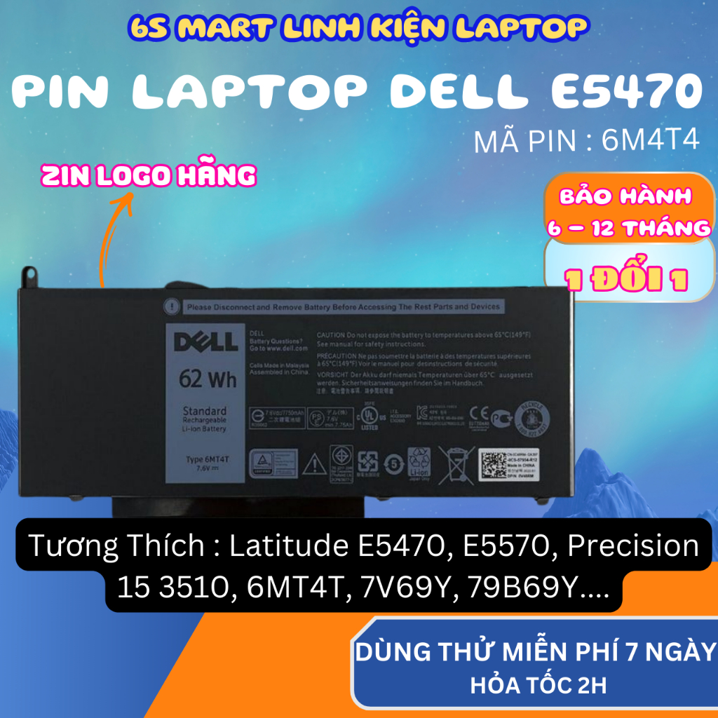 Pin laptop Dell Latitude E5470 E5570, Precision 15 3510 6MT4T 4F5YV ...