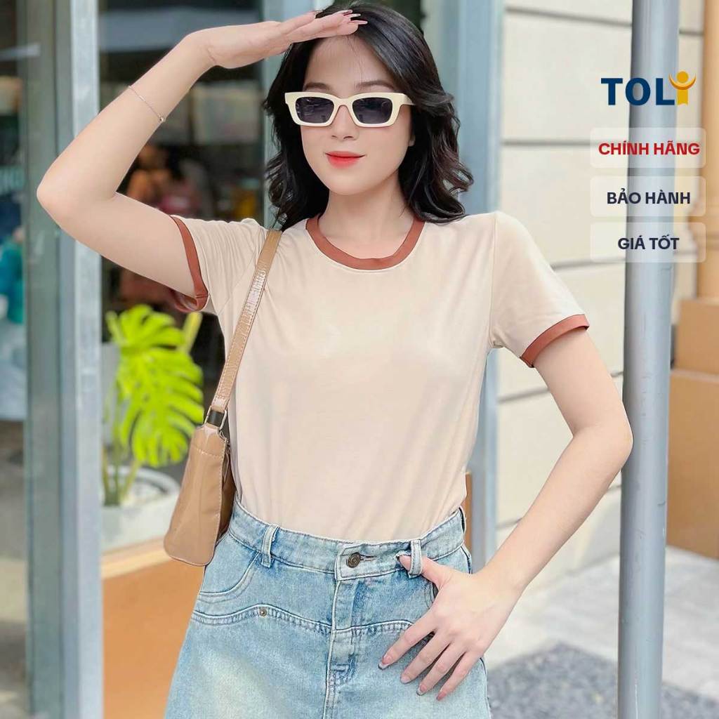 Áo thun trơn nữ cổ tròn TOLI 16 màu Form vừa dáng suông, vải cotton 4 ...