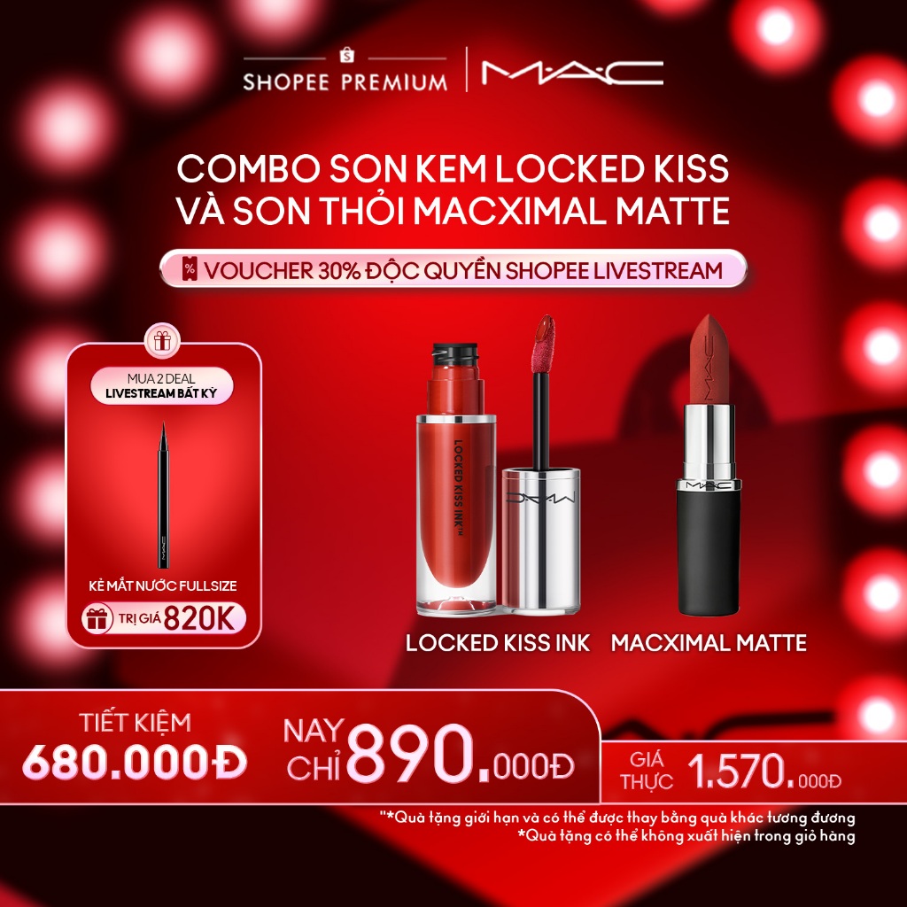 [ƯU ĐÃI LIVESTREAM MAC] MAC - Bộ 2 món: Son kem Locked Kiss và Son thỏi Macximal Matte | Shopee ...
