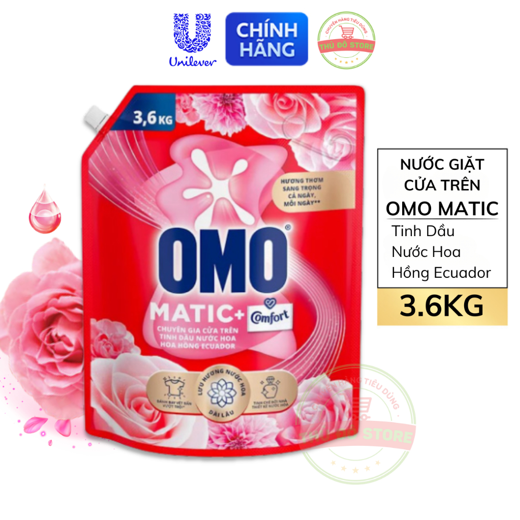 Nước Giặt OMO MATIC Cửa Trên Comfort Tinh Dầu Hoa Hồng Ecuador - Túi 3 ...