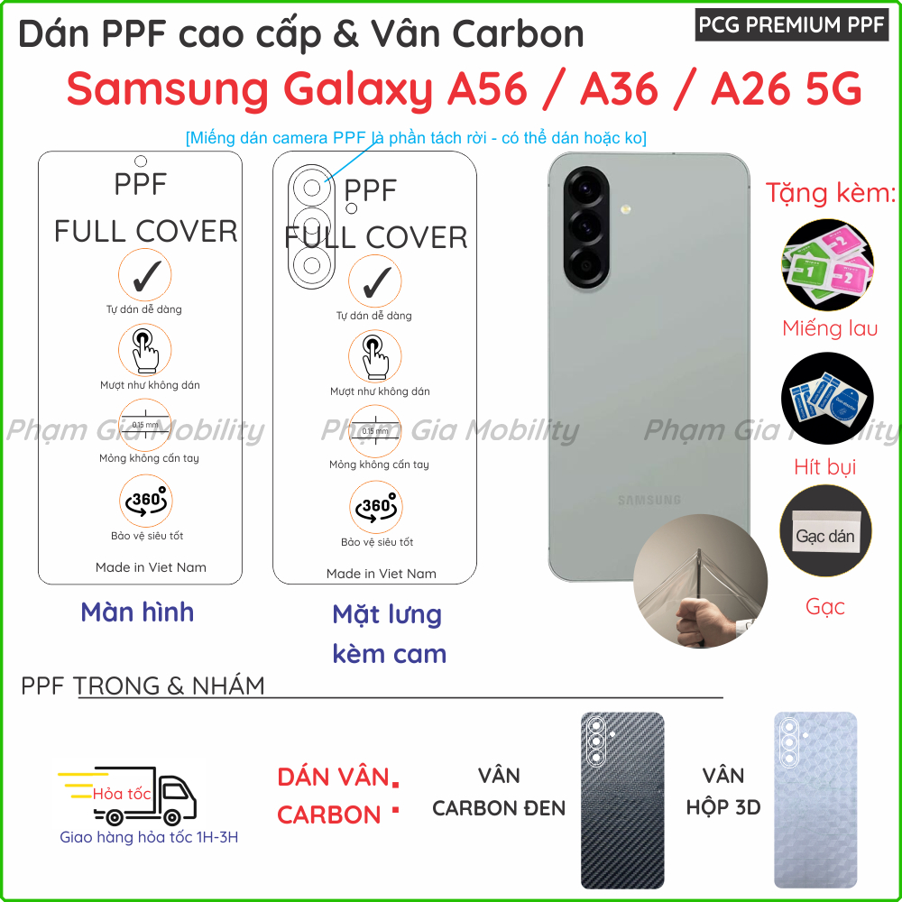 Dán PPF & Skin Vân Carbon Samsung Galaxy A56/ A36/ A26 5G loại Trong, Nhám dành cho màn hình ...