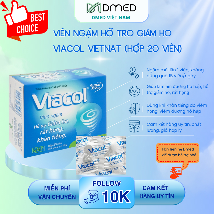 Viên ngậm hỗ trợ giảm ho Viacol Vietnat (hộp 20 viên), Dmed Cam Kết Uy Tín | Shopee Việt Nam