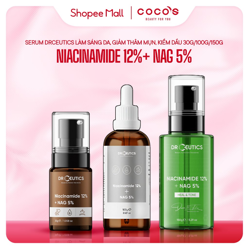 Serum DrCeutics Niacinamide 12%+ NAG 5% Serum Làm Sáng Da, Giảm Thâm Mụn, Kiềm Dầu 30g/100g/150g ...