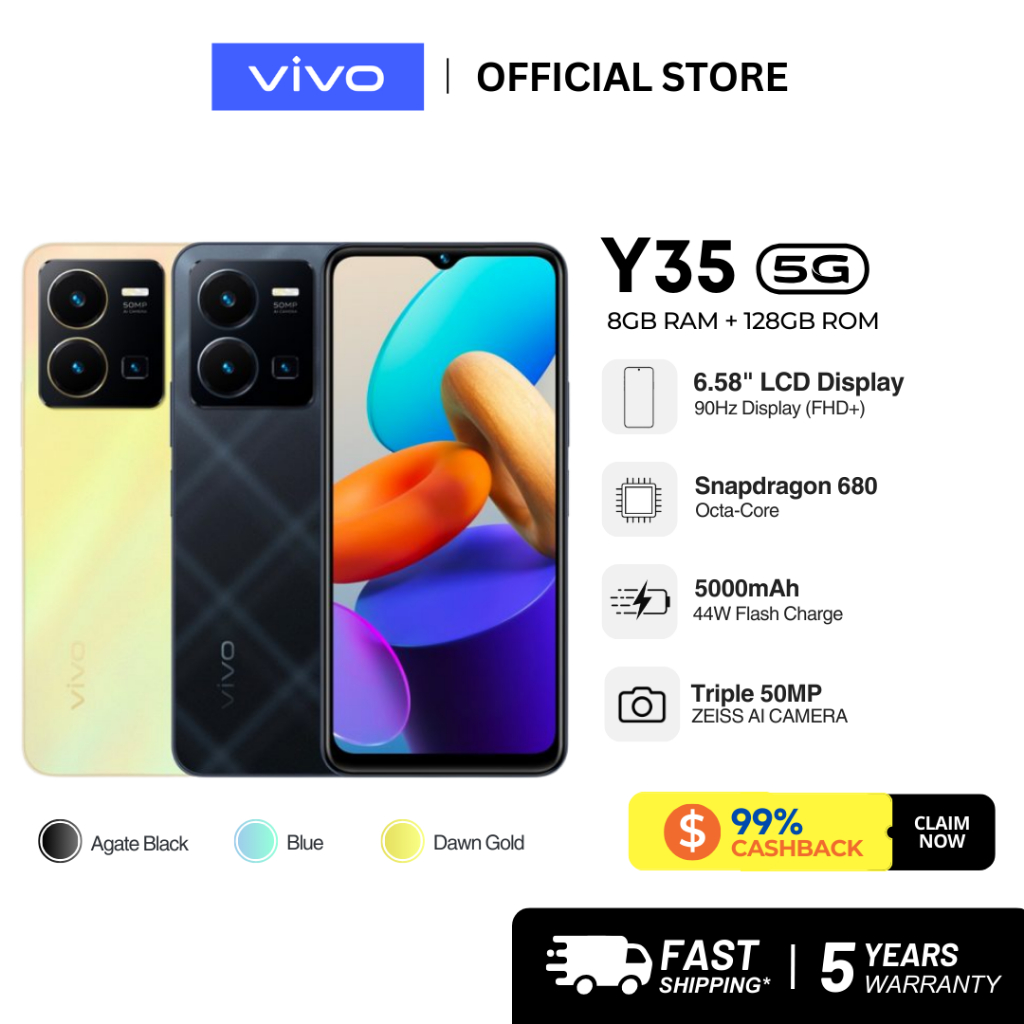 Điện thoại Vivo Y35 5G (8GB/256GB) Camera chính chính hãng 50MP NFC Pin 5000 mAh | Shopee Việt Nam