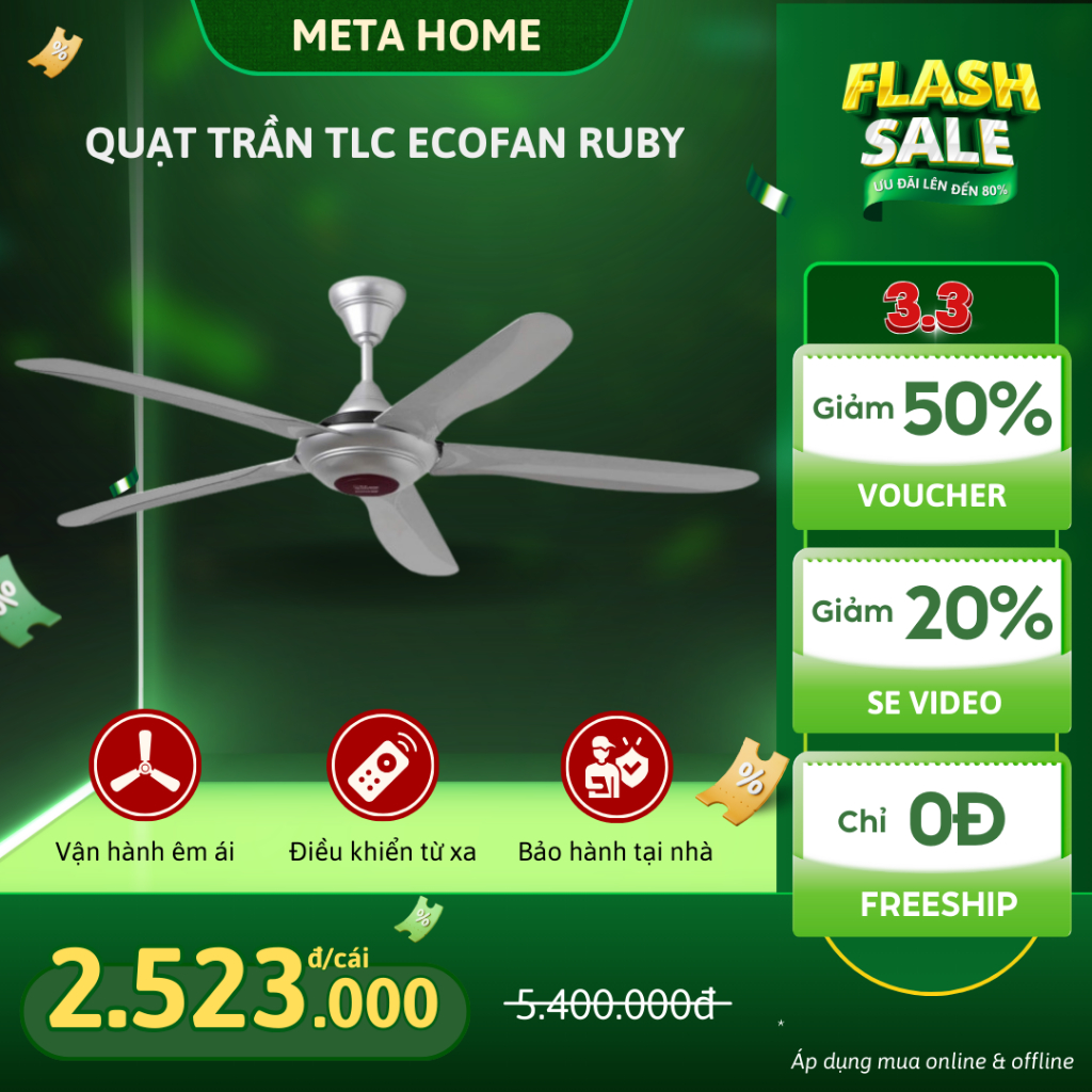 Quạt Trần 5 Cánh Ecofan Ruby TLC - Làm Mát Nhanh, Tiết Kiệm Điện Năng ...