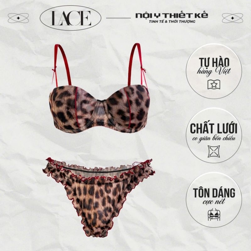 Set Đồ Lót Thiết Kế Da Beo LACE CARLOS Phối Viền Bèo Đỏ Cá Tính Quyến ...