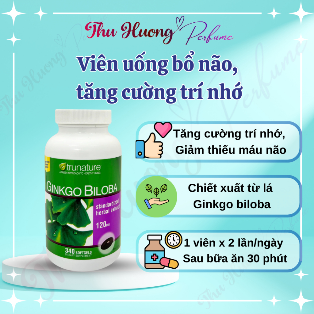 Viên uống bổ não Trunature Ginkgo Biloba Mỹ tăng tuần hoàn máu, cải ...