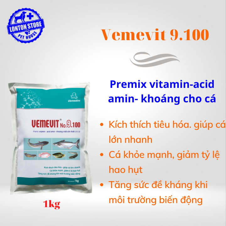 VEMEDIM Vemevit 9.100 - Premix vitamin- axit amin - khoáng cho cá, gói ...