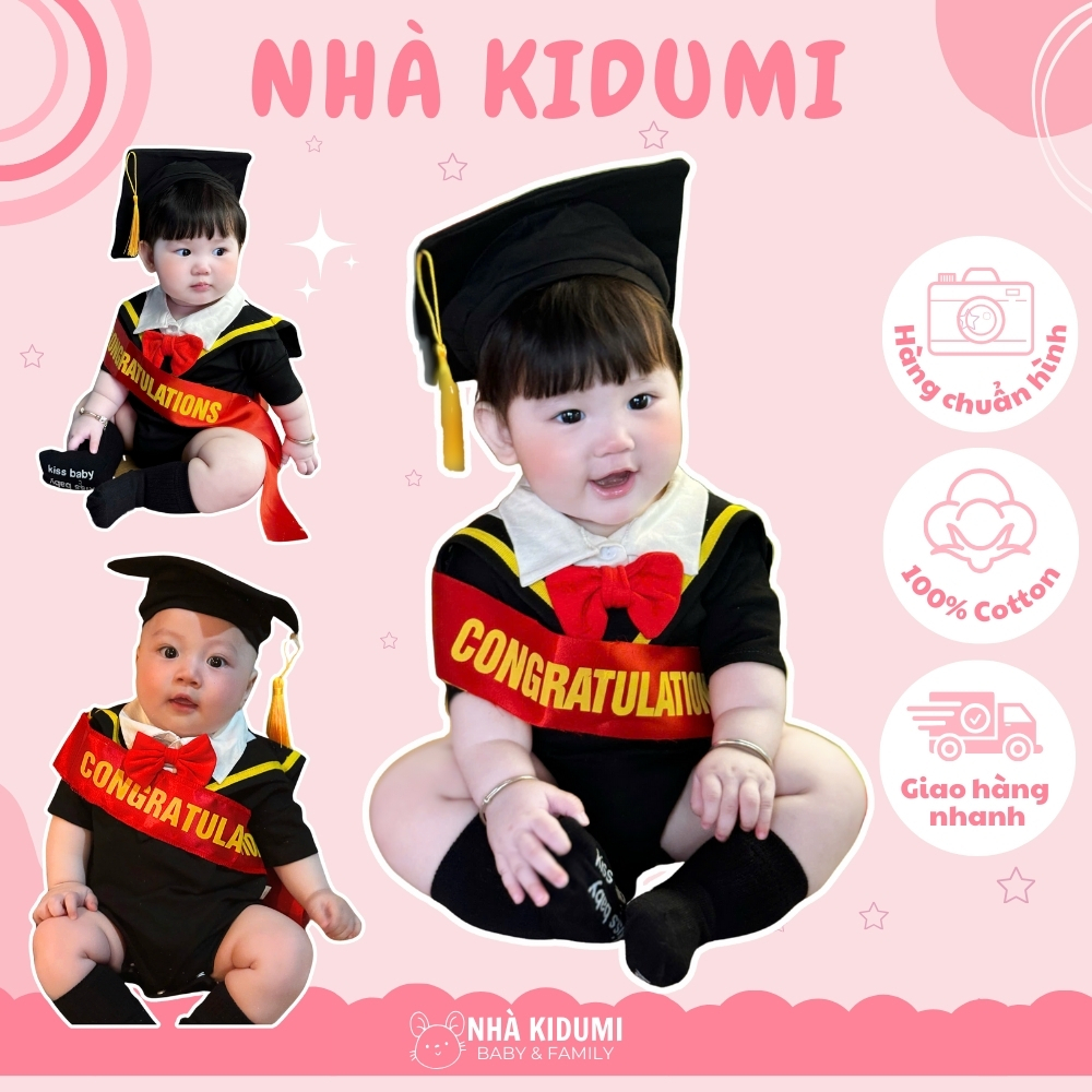 [SẴN-Ảnh thật, KÈM TẤT full set như hình] Bodysuit Cử Nhân Tốt Nghiệp cho bé (4-13kg) BS44 ...