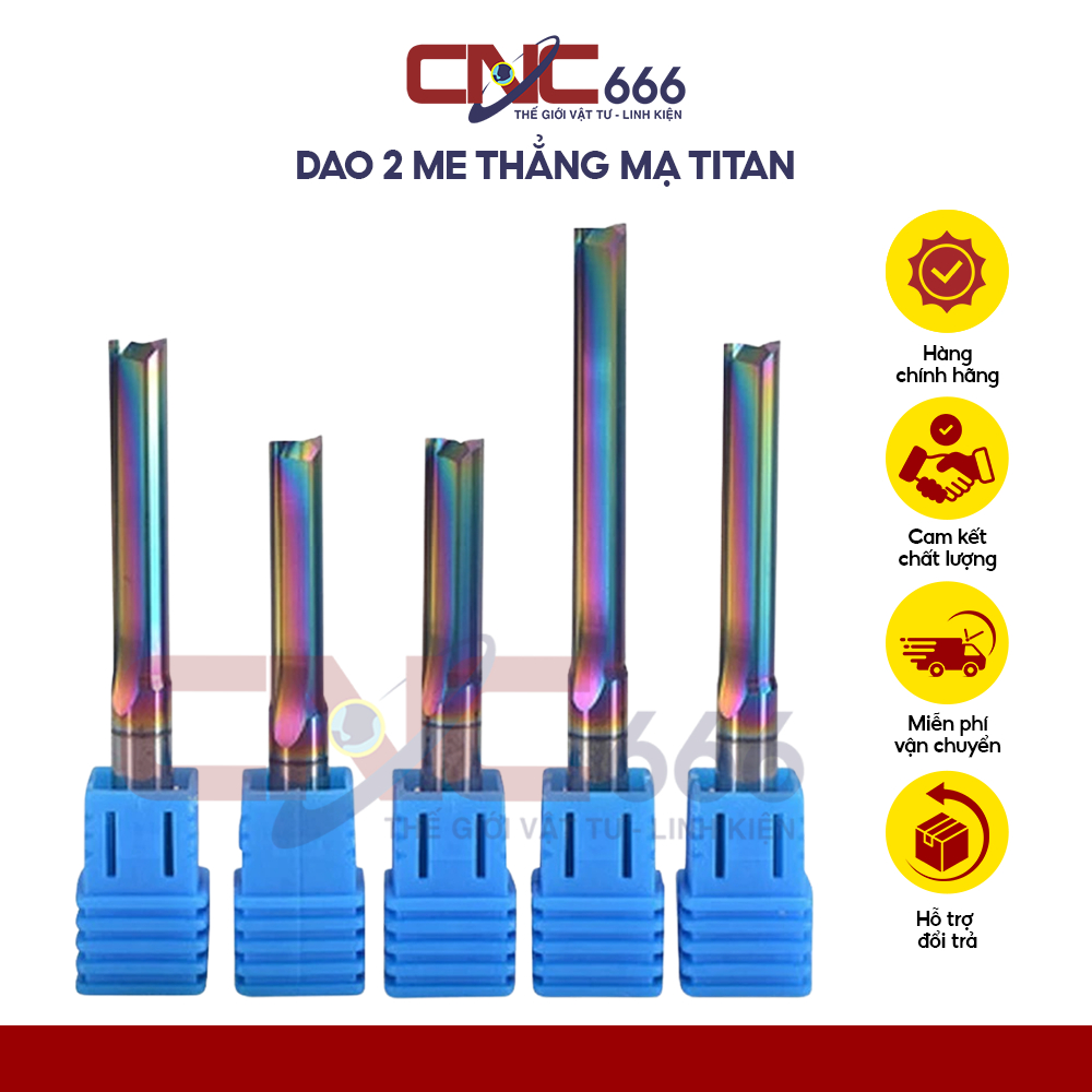 Dao CNC 2 Me Thẳng Mạ Titan - Mũi Phay CNC Dao Cắt CNC Gỗ MDF, Alu ...