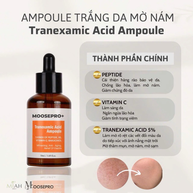 (Tặng mặt nạ) Serum nám Moosepro+ tranexamic acid 50ml và Peel da ...