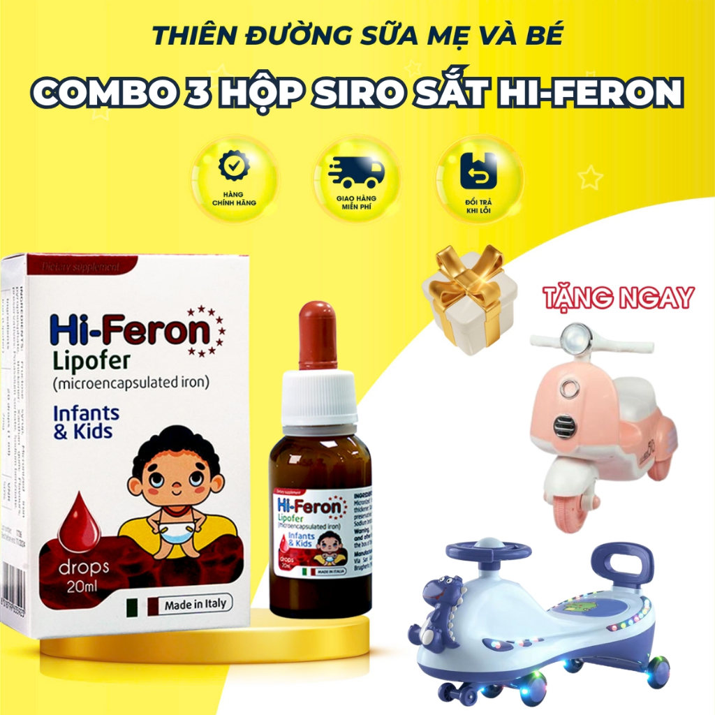 Combo 3 hộp Siro Sắt Hữu Cơ Nhỏ Giọt Lipofer Hi-Feron - Bổ Sung Sắt Cho Cơ Thể, Hỗ Trợ Tạo Hồng ...