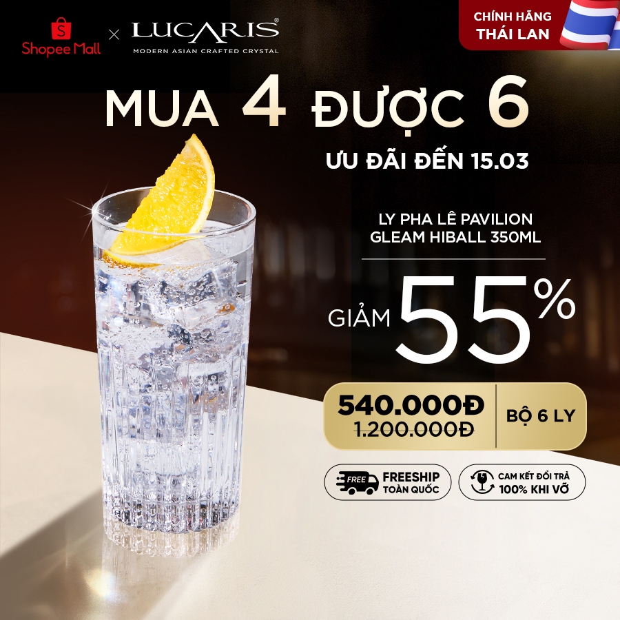 [BỘ SƯU TẬP MỚI] Bộ cốc pha lê không chì, Ly uống rượu, pha chế Lucaris Pavilion Gleam Hiball ...