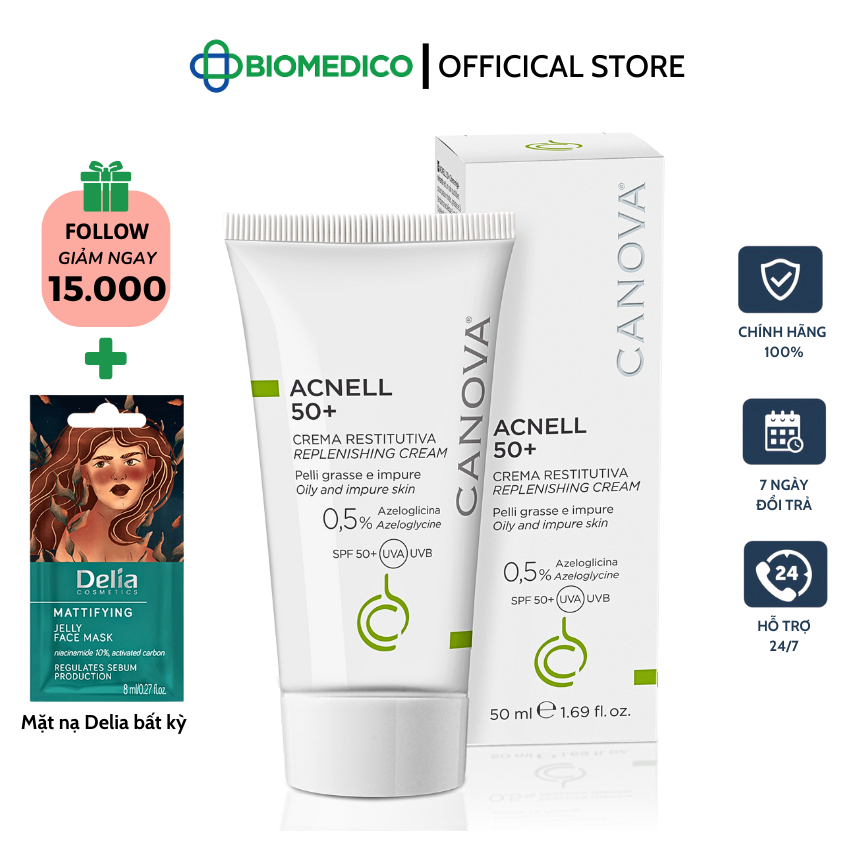 Kem chống nắng kiềm dầu ngừa mụn CANOVA ACNELL 50+ - REPLENISING CREAM ...