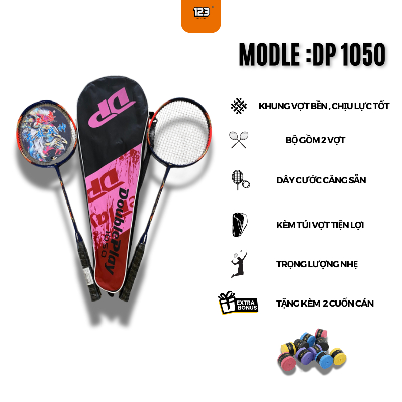 Bộ 02 Vợt Cầu Lông Double Play DP-1050 Có Túi Đựng Tiện Lợi - Khung Vợt Hợp Kim Nhôm - Đã Căng ...