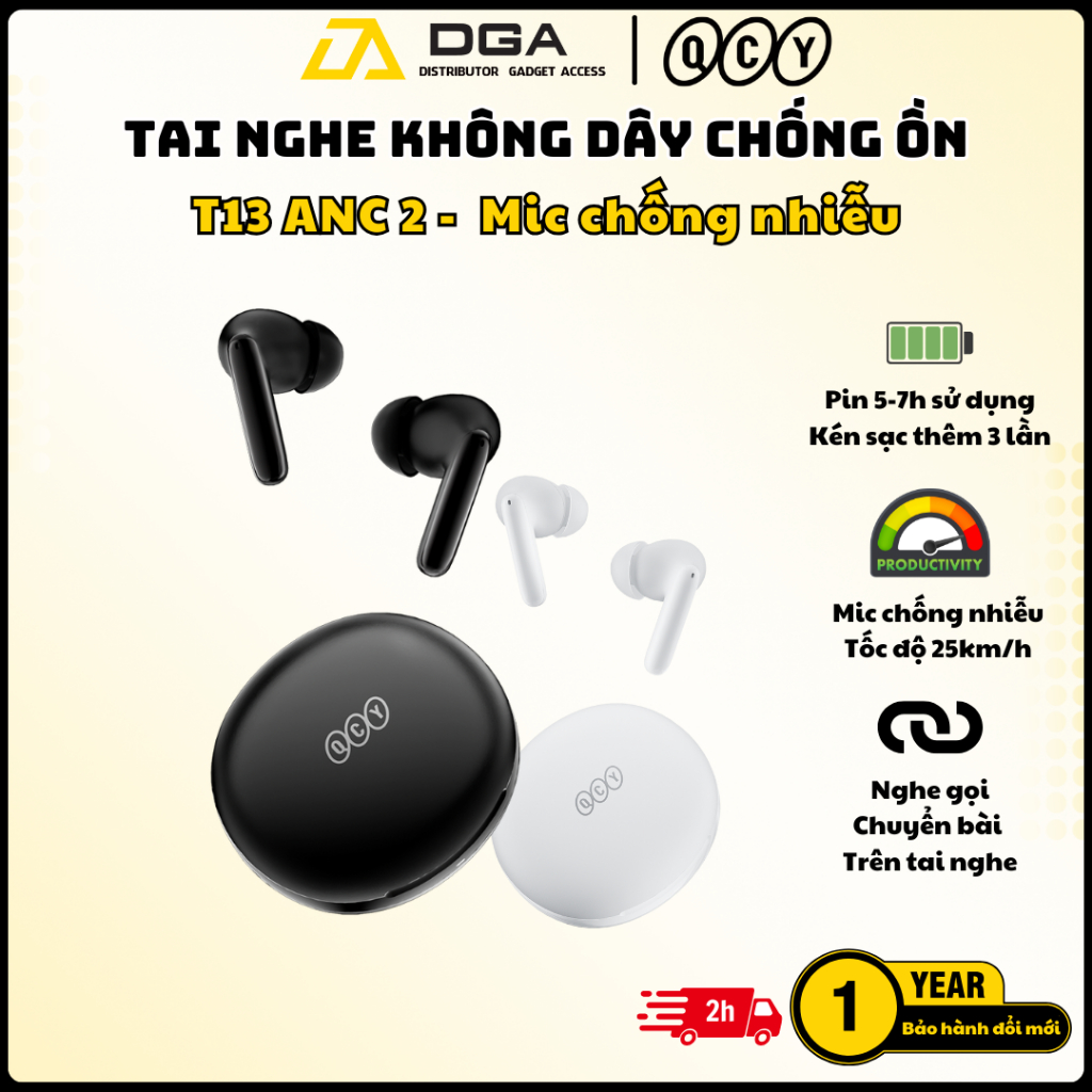 Tai nghe không dây QCY T13 ANC 2 chống ồn chủ động nghe được 5 tiếng chống nước - Chính hãng VN ...