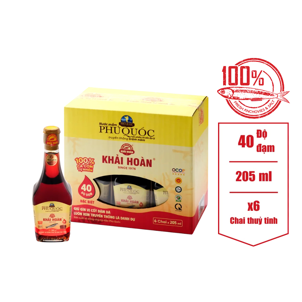 Nước mắm Khải Hoàn thùng 6 chai 205ml 40 đạm | Shopee Việt Nam