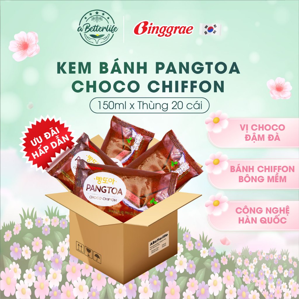 Thùng 20 kem bánh choco Hàn Quốc Binggrae Pangtoa Choco Chiffon 150ml ...