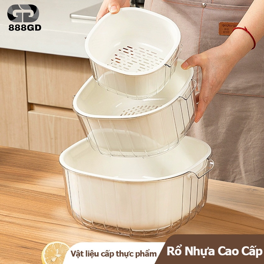 Bộ Thau rổ nhựa 6 món 888GD nhiều kích cỡ chậu rửa rau củ hoa quả hàng ...