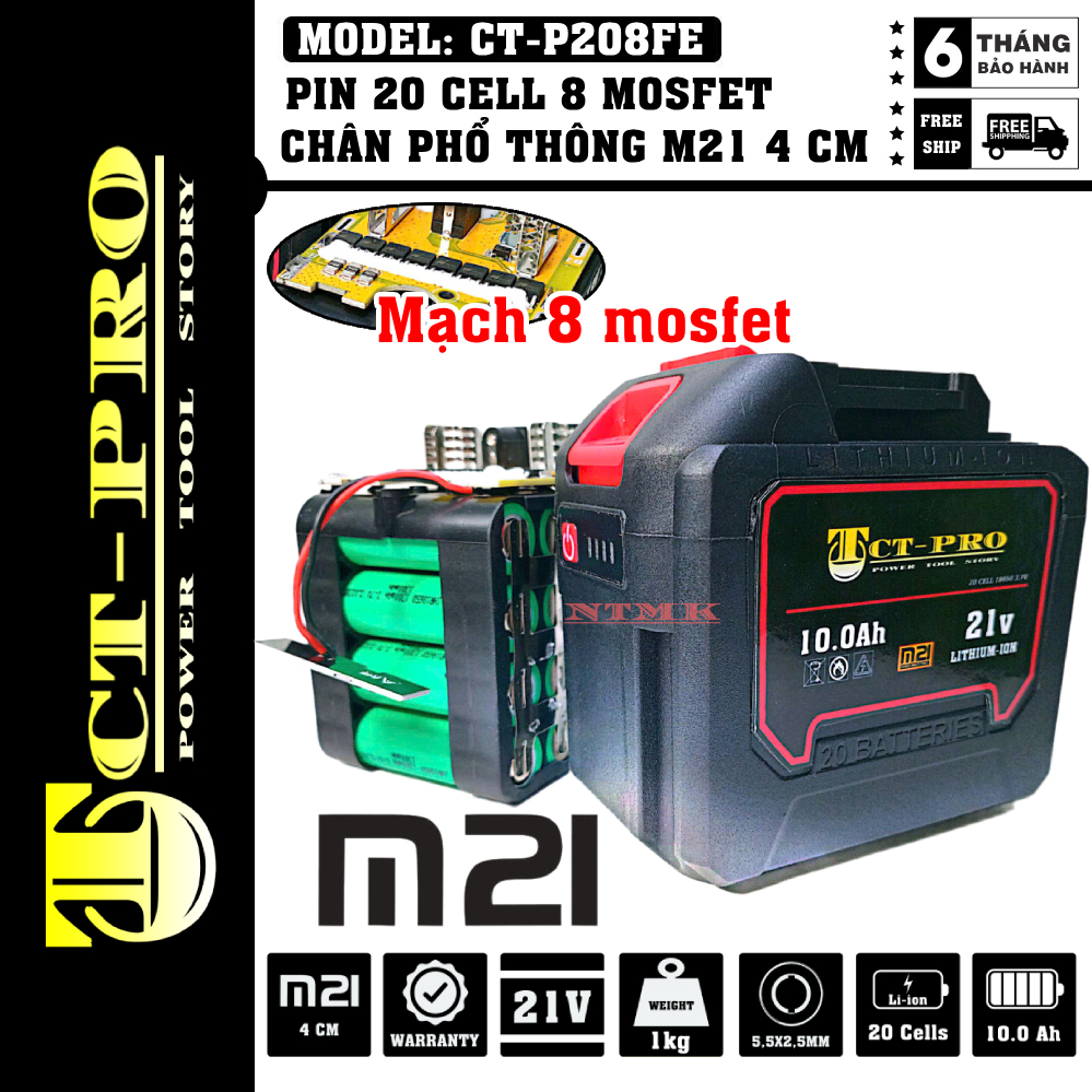 Pin đóng 20 cell 8 mosfet CTPRO, 5s4p 21v, cell pin xanh dung lượng cao, chân phổ thông m21 4cm ...