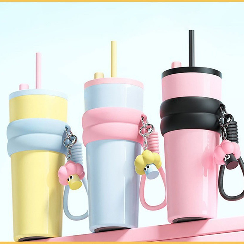 Ly giữ nhiệt 710ml có ống hút, ly giữ nhiệt nóng lạnh inox 316 cao cấp có quai xách tiện lợi ...