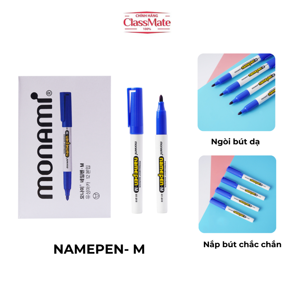 Hộp 12 Chiếc Bút Dạ Dầu Nhiều Màu, Bút Lông Dầu Monami Namepen F/ Namepen M (Hộp 12 cây ...