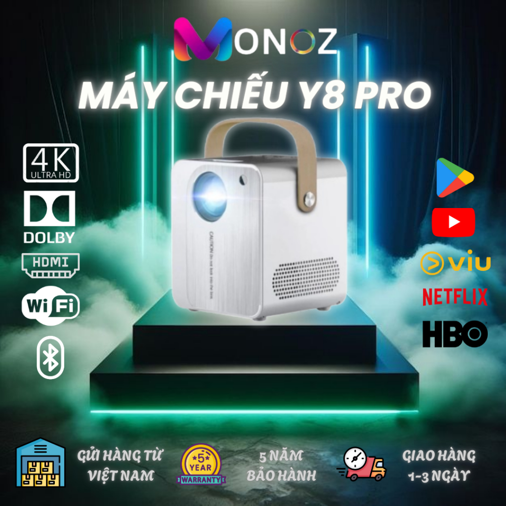 ⭐MONOZ Máy chiếu mini Y8 PRO đa kết nối điện thoại di động Wifi ...