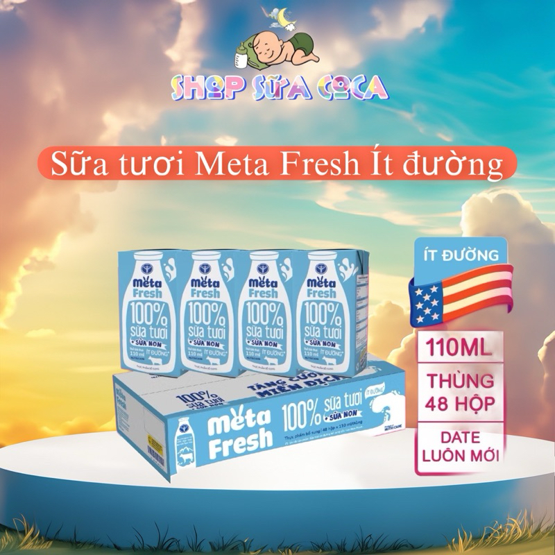 Thùng 48 hộp Meta Fresh Ít đường Sữa tươi sữa non Nutricare date mới ...