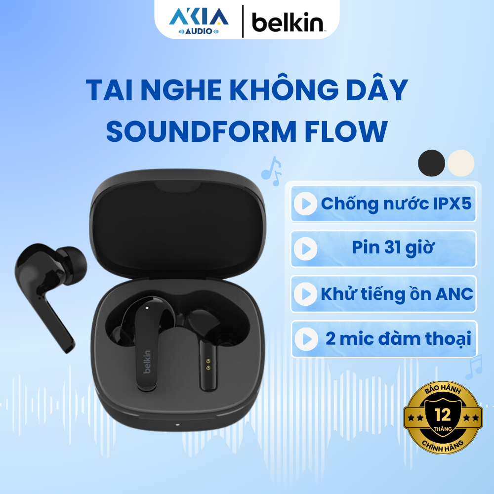 Tai nghe Bluetooth Belkin SOUNDFORM Flow, Khử tiếng ồn ANC, Chống nước ...