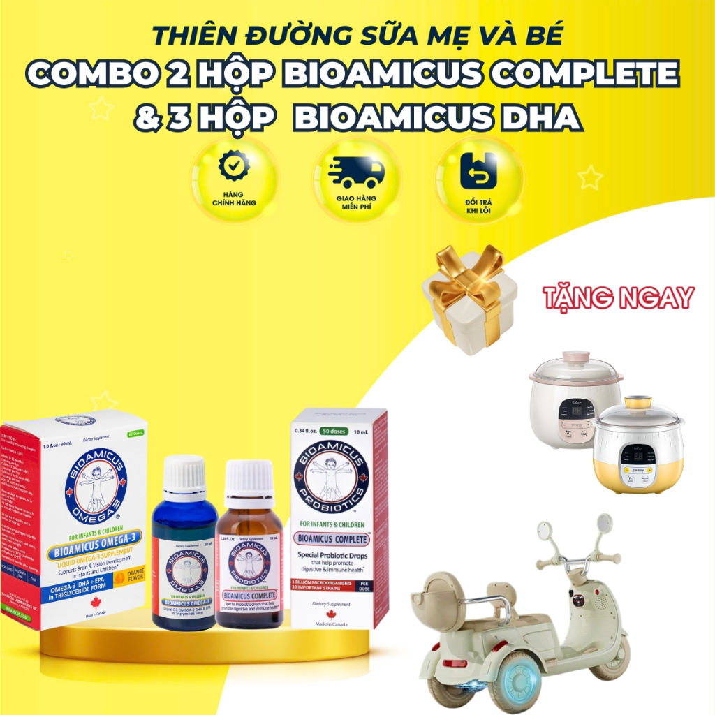 Combo 2 hộp Men vi sinh 10 chủng BioAmicus Complete và 3 hộp DHA ...